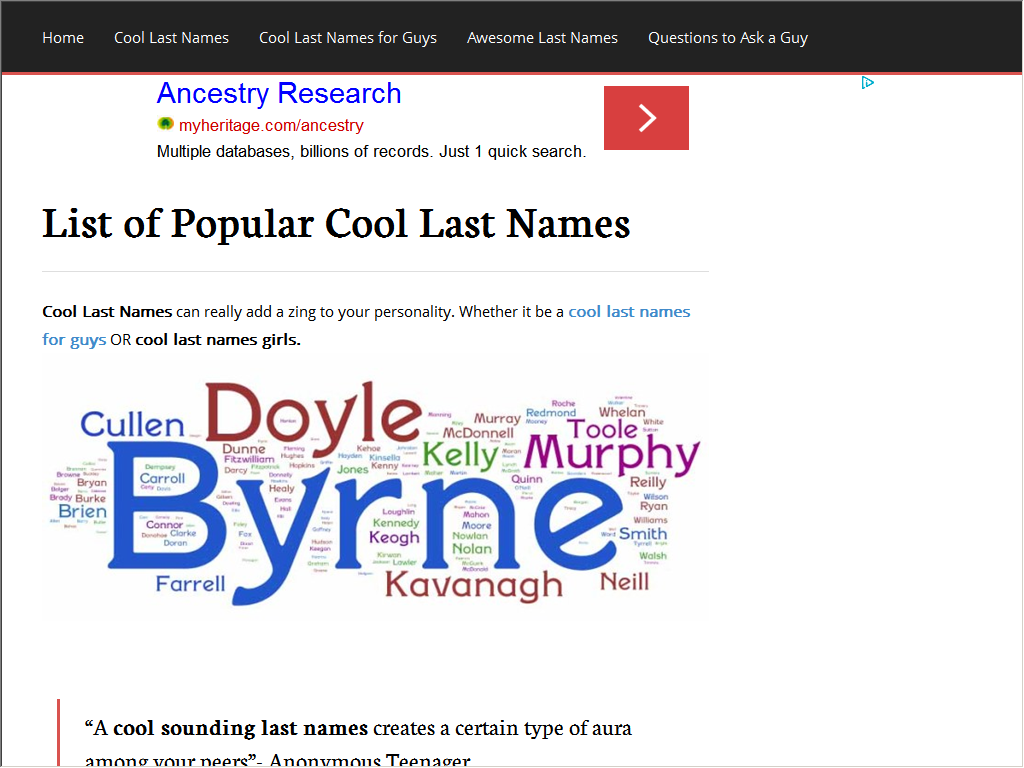 List Of Popular Cool Last Names Cool Last Names Directory